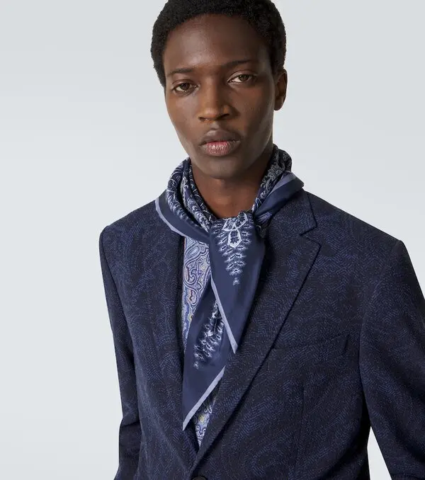 Etro Paisley Silk Pocket Square - Blue