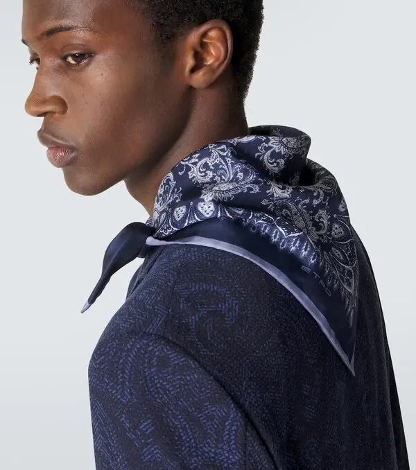 Etro Paisley Silk Pocket Square - Blue
