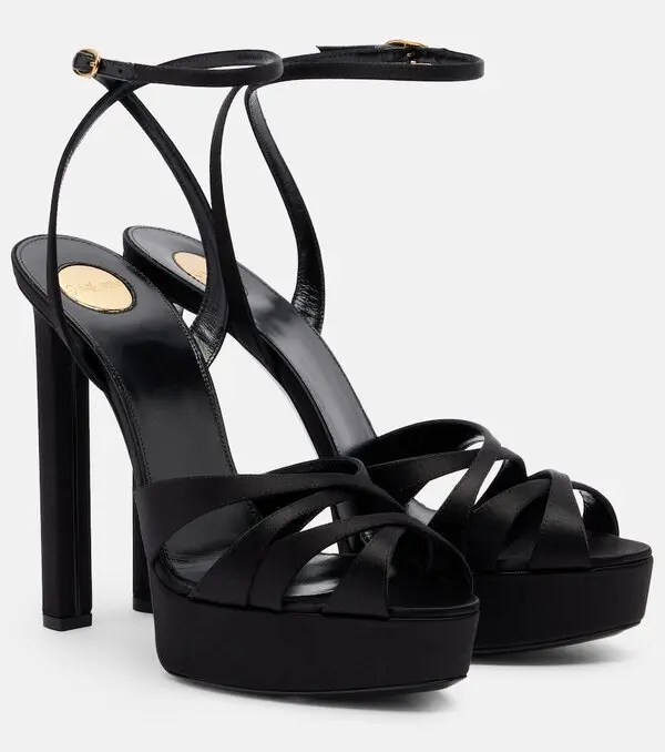 Saint Laurent Crepe Satin Platform Sandals - Black