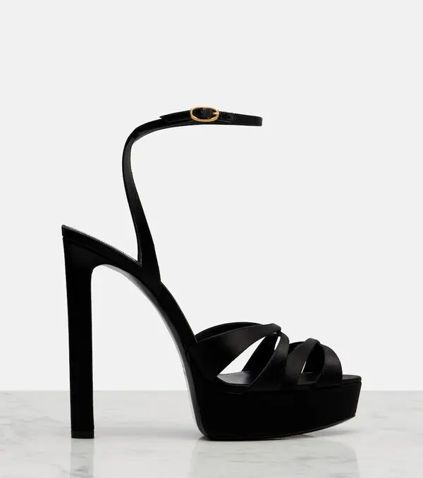 Saint Laurent Crepe Satin Platform Sandals - Black