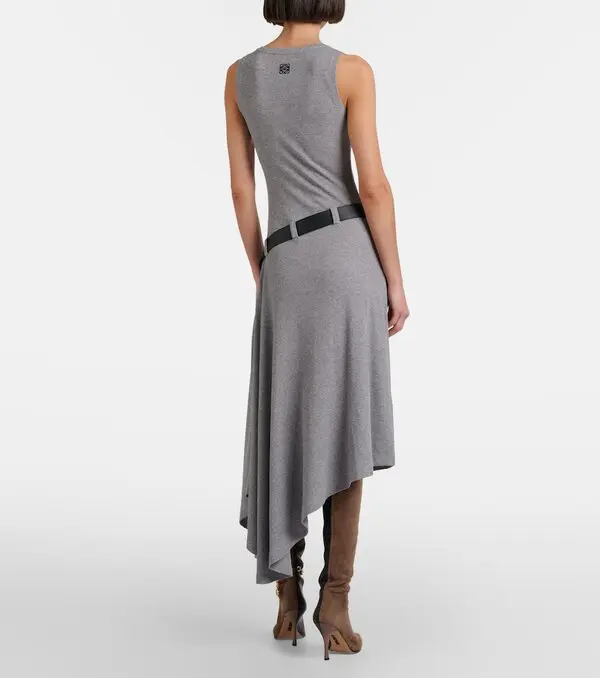 Loewe Belted Ribbed-knit Draped Midi Dress