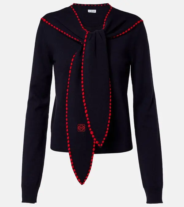 Loewe Scarf-detail Wool Sweater - Blue