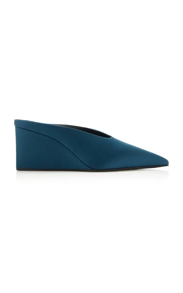 Alaïa Cube Satin Wedge Mules - Blue