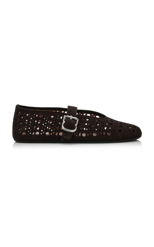 Alaïa Perforated Suede Mary Jane Flats - Brown