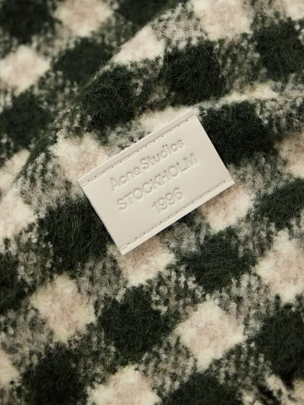 Acne Studios Fringed Leather-trimmed Checked Brushed-knit Scarf - Green