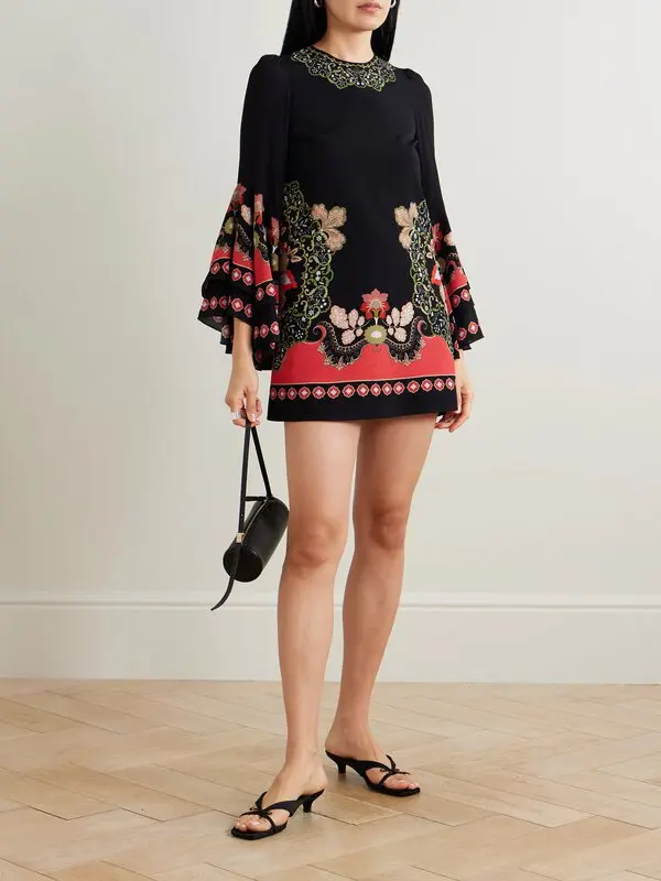 La DoubleJ Friday Ruffled Printed Crepe Mini Dress