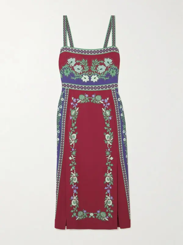 La DoubleJ Buy Me A Martini' Floral-print Stretch-crepe Midi Dress - Red