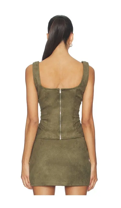 Superdown Faux Suede Square Neck Tank - Olive