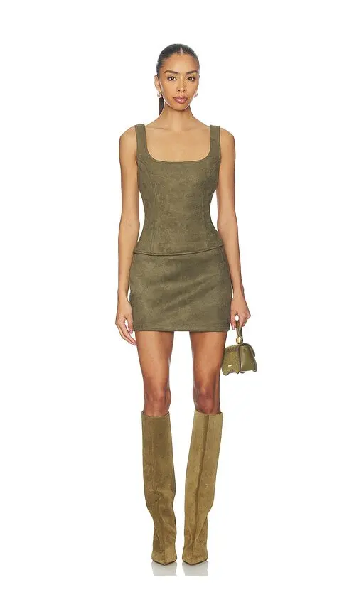 Superdown Faux Suede Square Neck Tank - Olive