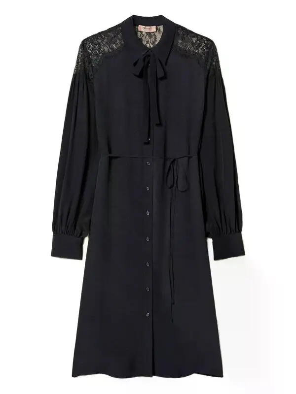 TWINSET Lace-panel Georgette Midi Shirt Dress - Black