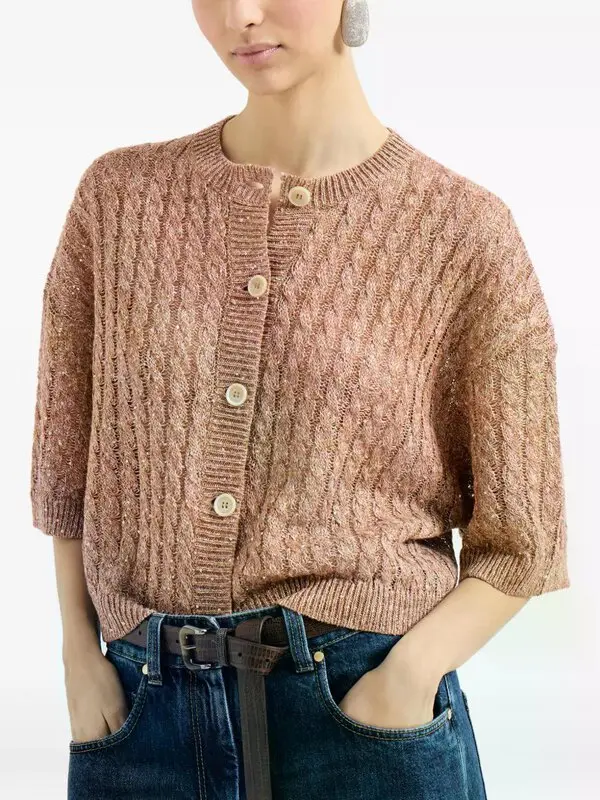 Brunello Cucinelli Openwork Cable Knit Cardigan - Brown