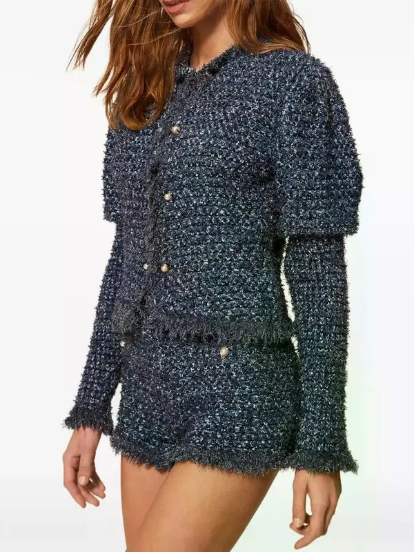 TWINSET Frayed Knit Jacquard Shorts