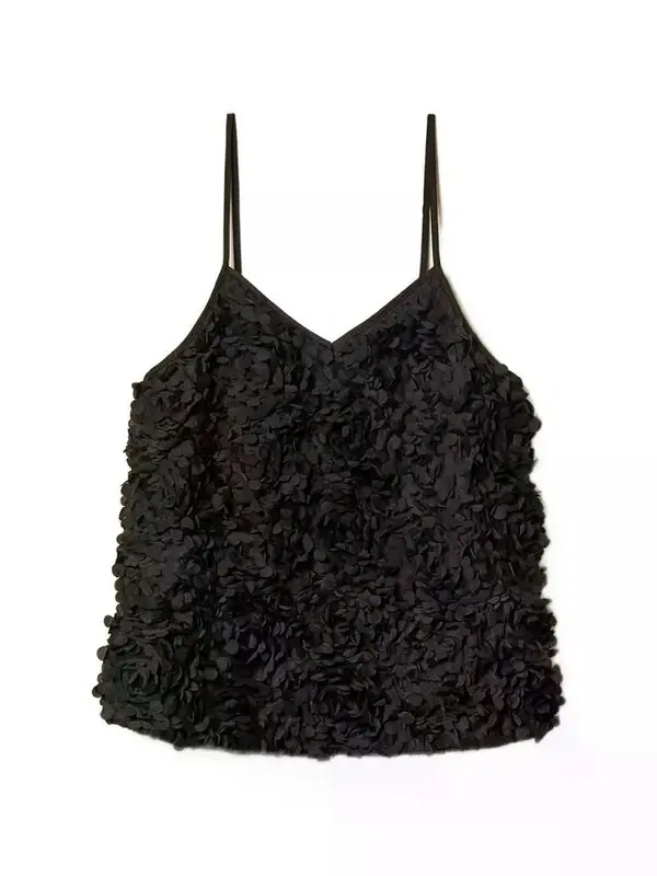 TWINSET Crêpe De Chine And Tulle Top With Flowers - Black
