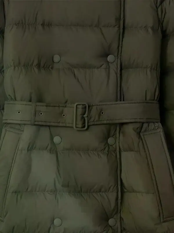 Burberry Hooded Double-breasted Puffer Coat With Belt - Green