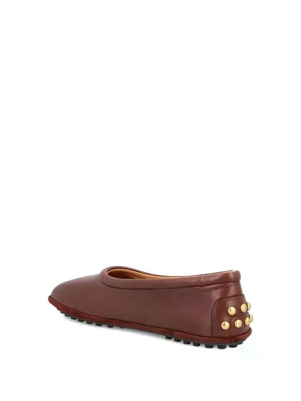 TOD'S Leather Ballet Flats With Stud Embellishment - Brown