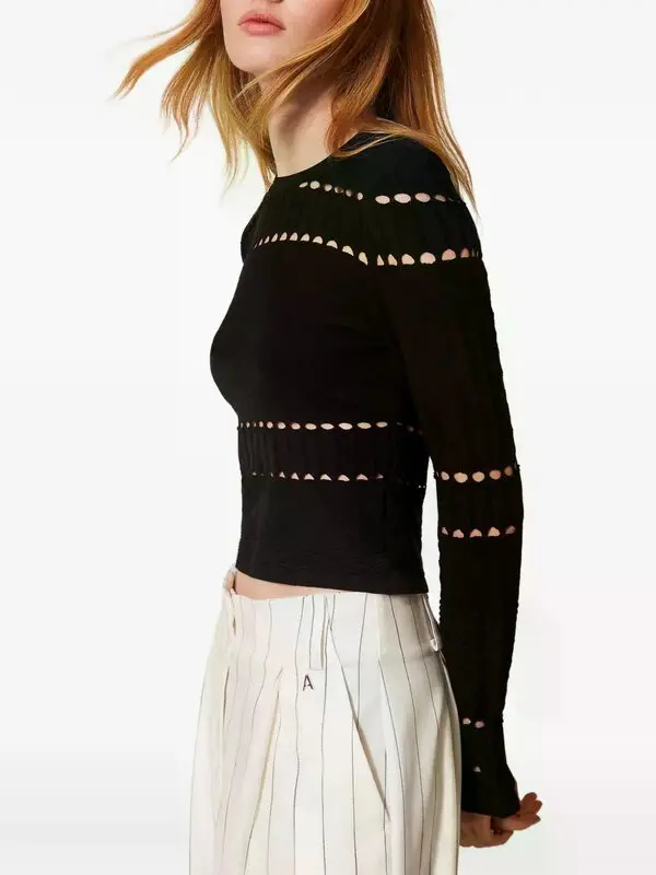 TWINSET Openwork Crew Neck Long Sleeve Sweater