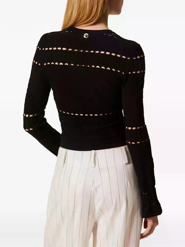 TWINSET Openwork Crew Neck Long Sleeve Sweater