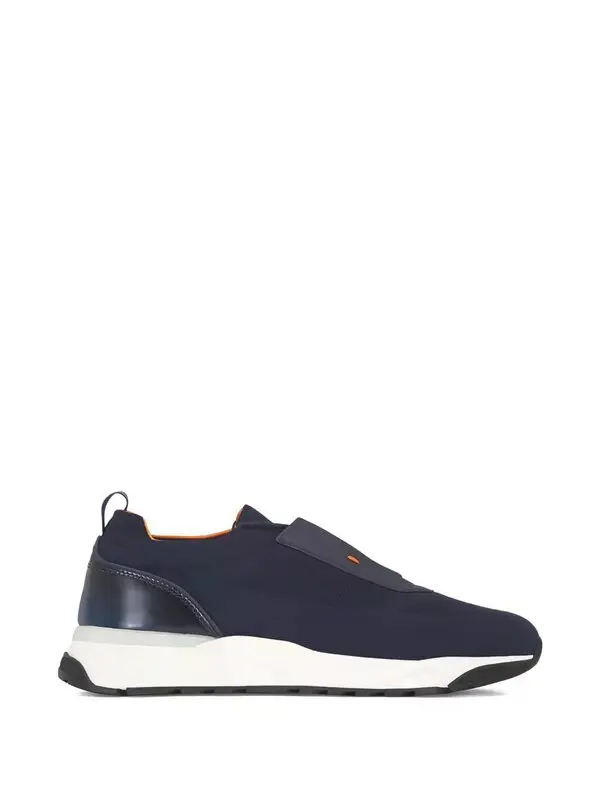 Santoni Navy Lace-up Sneakers With Orange Trims