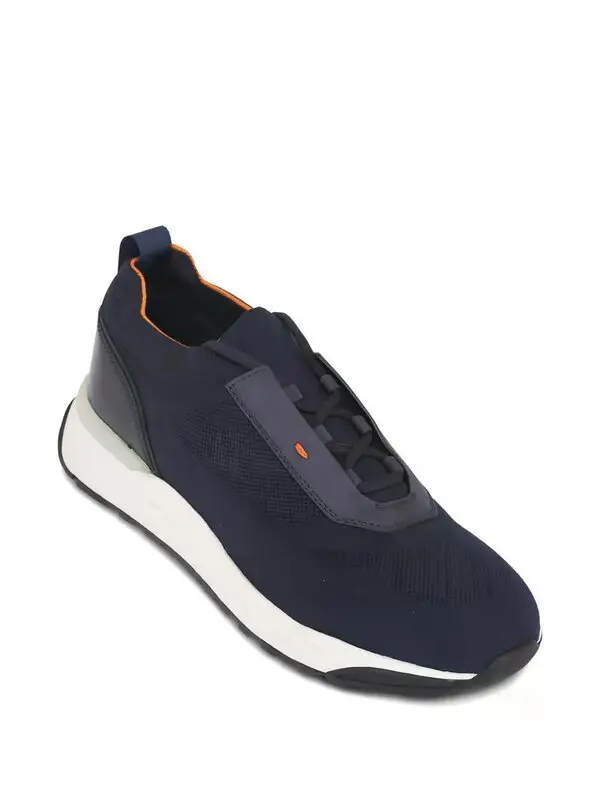 Santoni Navy Lace-up Sneakers With Orange Trims