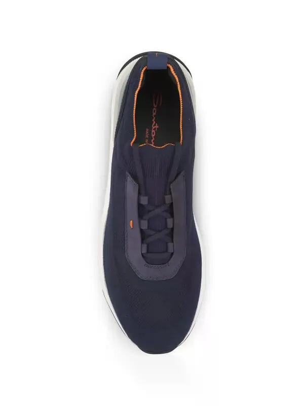 Santoni Navy Lace-up Sneakers With Orange Trims