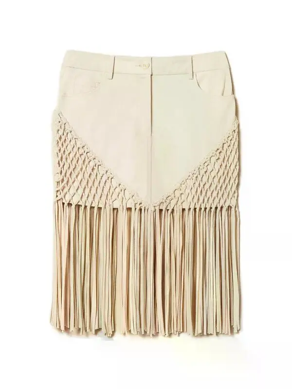 TWINSET Bull Denim Mini Skirt With Fringes