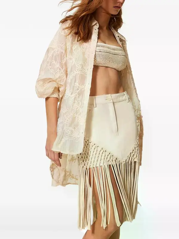 TWINSET Bull Denim Mini Skirt With Fringes