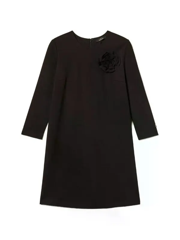 TWINSET Milano Stitch Mini Dress With Removable Flower Brooch - Black