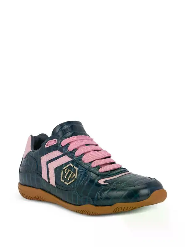 Philipp Plein Pit-stop Croc-effect Low-top Sneakers - Blue