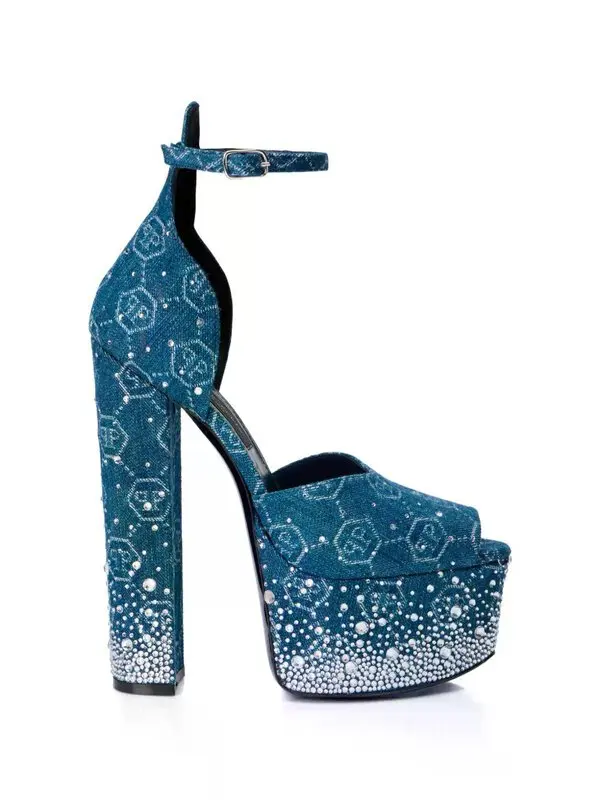 Philipp Plein Monogram Rhinestone Platform Sandals - Blue