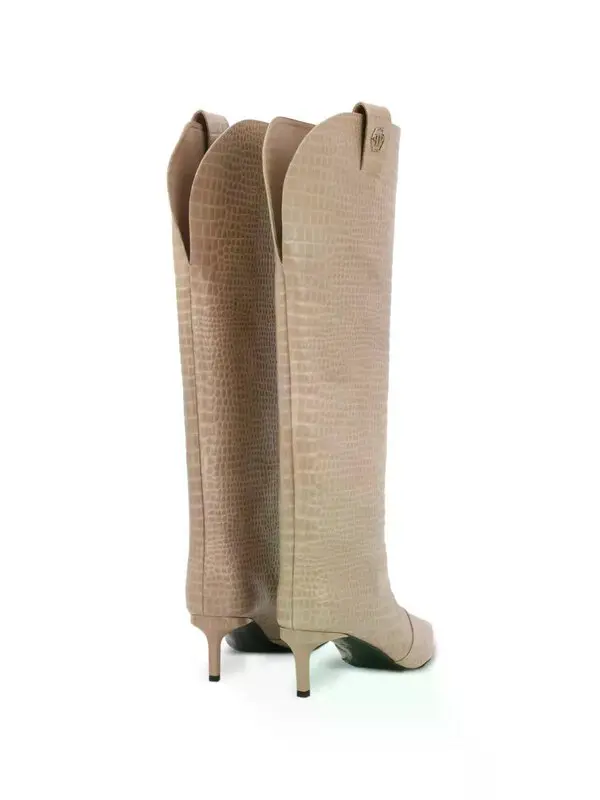 Philipp Plein Croc Effect Logo Detail Knee High Boots