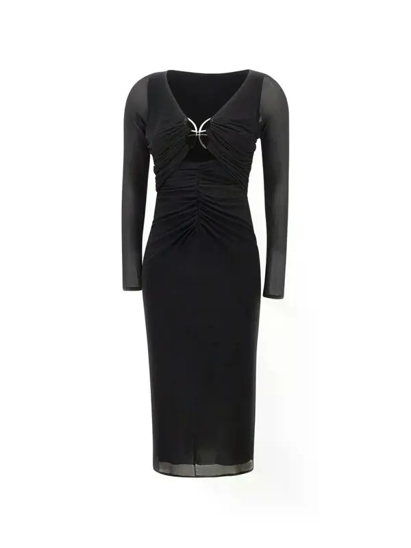 Blumarine Butterfly-clasp Ruched Midi Dress - Black