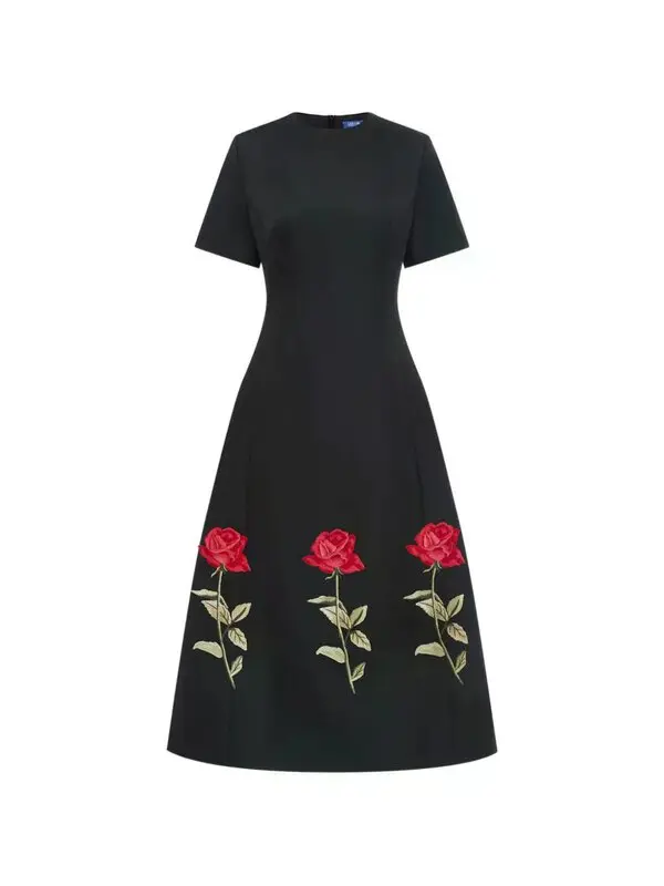 LEO LIN Caroline Rose-embroidered Midi Dress - Black