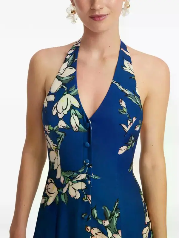 LEO LIN Juliette Floral Halterneck Midi Dress - Blue