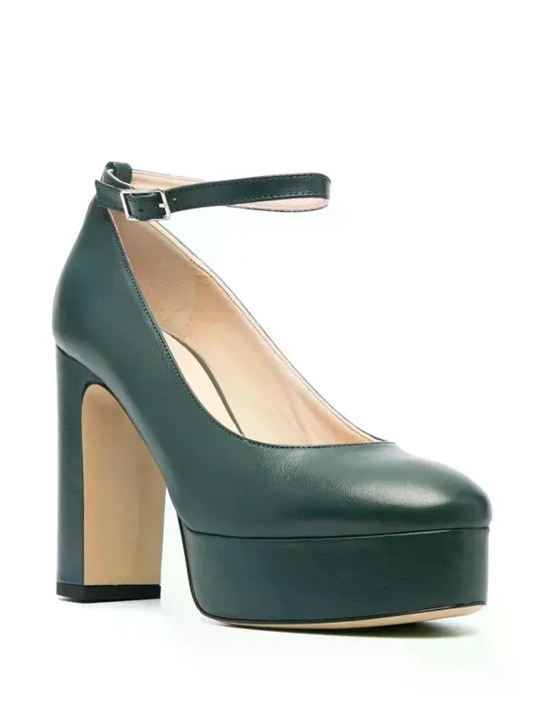 P.a.r.o.s.h Leather Platform Pumps With Ankle Strap - Green