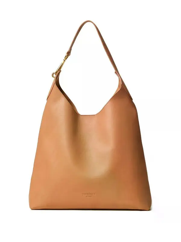 TWINSET Leather Shoulder Bag With Top Handle And Gold-tone Hardware - Neutrals