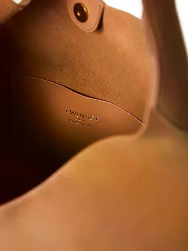 TWINSET Calf Leather Bag With Carabiner Detail - Neutrals