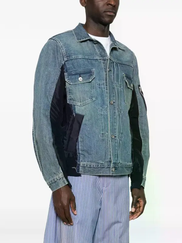 Sacai Panelled Denim Jacket With Zip Detail