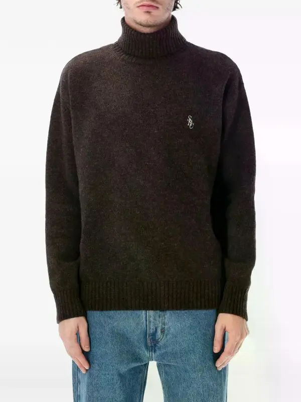 Sporty & Rich Roll Neck Logo Embroidered T-shirt