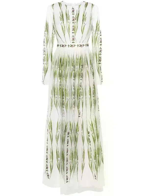 Giambattista Valli Floral Embroidered Tulle Gown - Neutrals