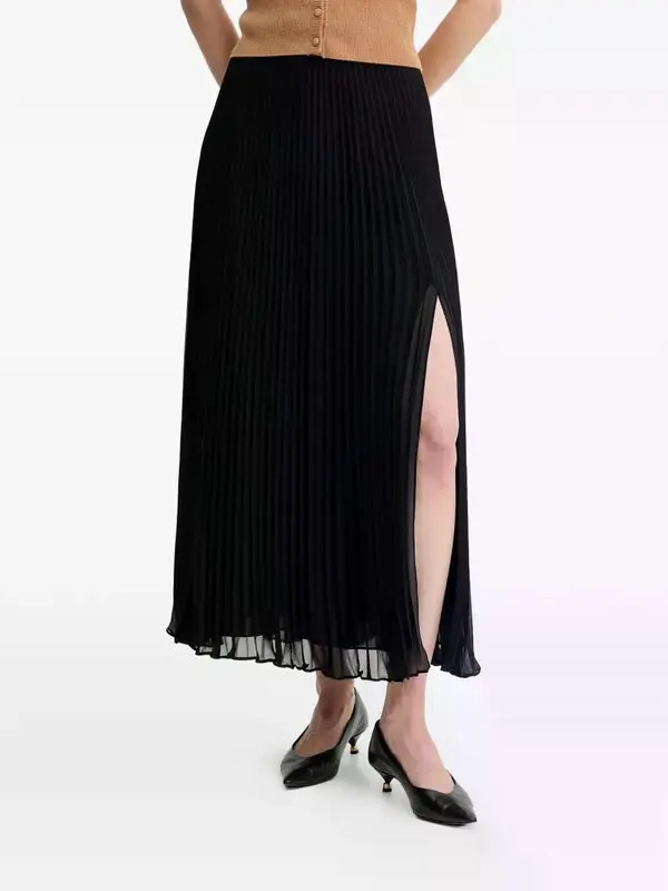 Luisa Spagnoli Pleated Maxi Skirt With Side Slit - Black