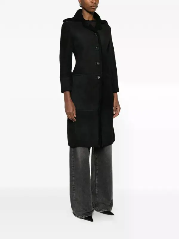 ROMEO GIGLI 1990s Shearling Collar Leather Coat