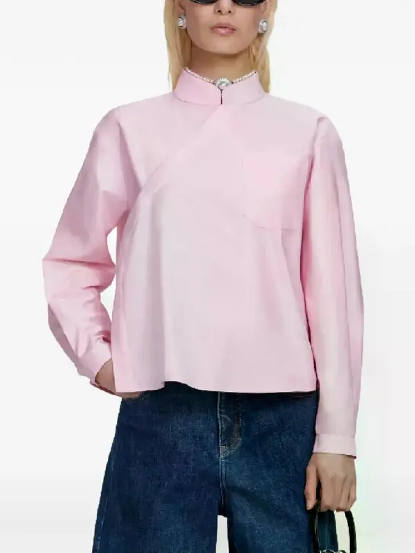 SELF-PORTRAIT Asymmetrical Long Sleeve Shirt With Chest Pocket