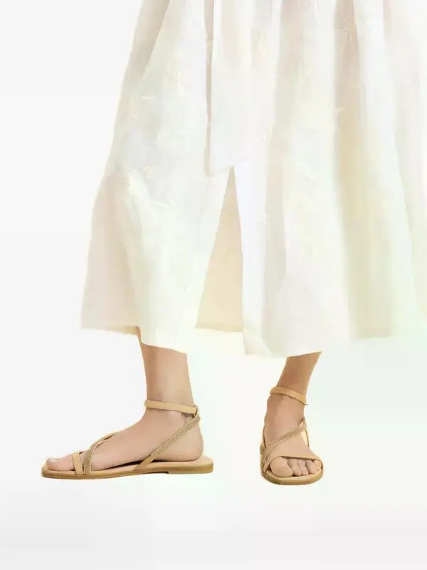 Eleventy Crystal Embellished Ankle Strap Flat Sandals