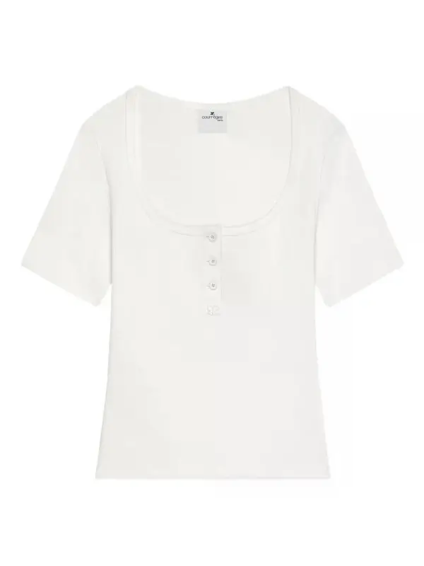 COURREGES Ribbed Knit Buttoned T-shirt - White