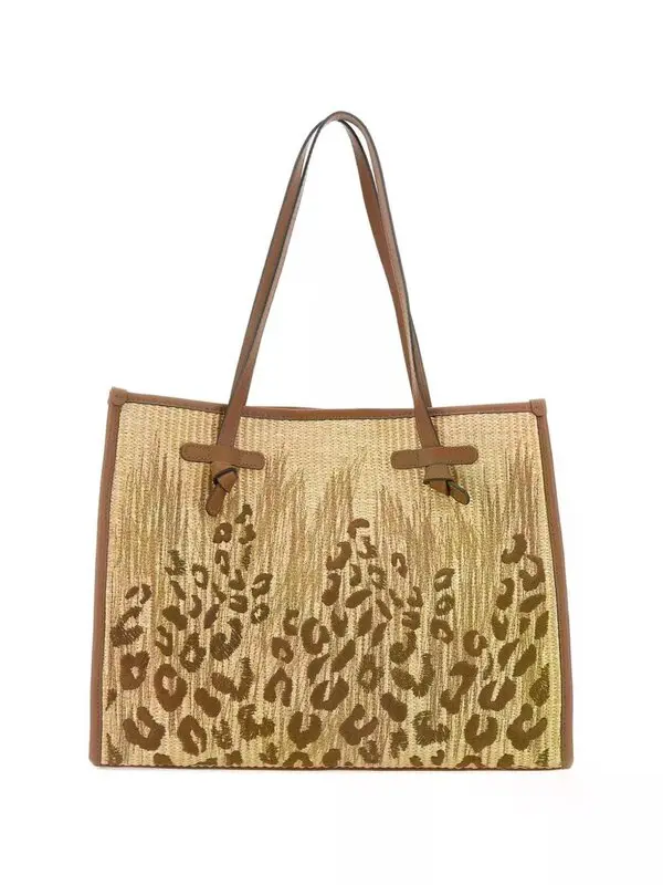 GIANNI CHIARINI Leopard-print Raffia Shoulder Bag