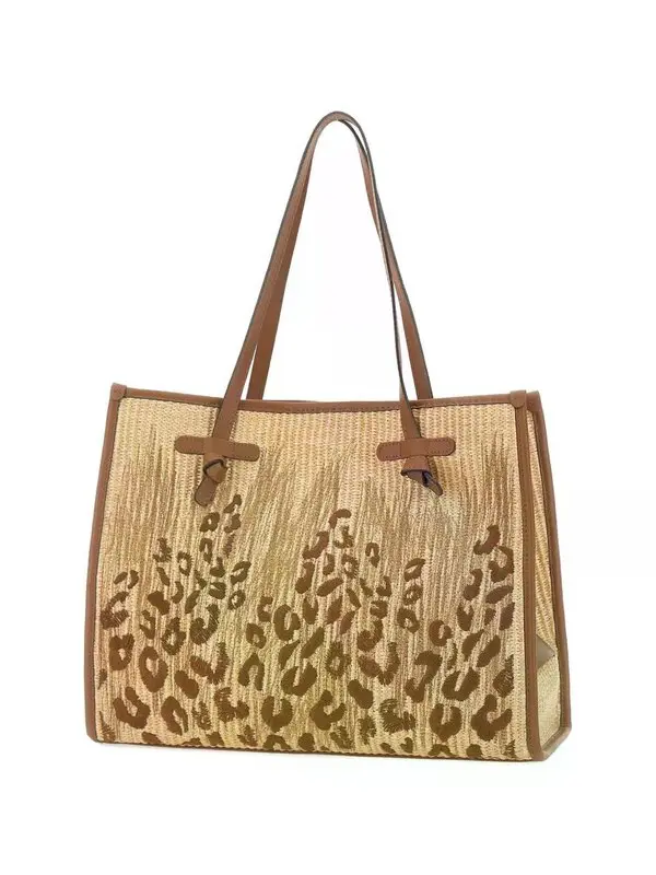 GIANNI CHIARINI Leopard-print Raffia Shoulder Bag