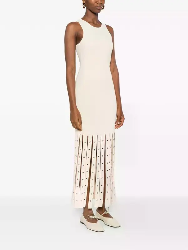 Patrizia Pepe Sleeveless Knit Midi Dress With Eyelet Fringes