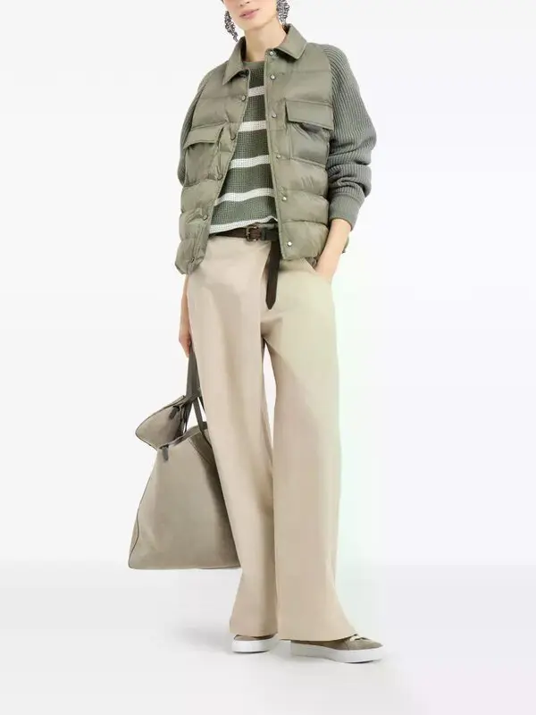 Brunello Cucinelli Quilted Pocket Knit-sleeve Jacket - Green