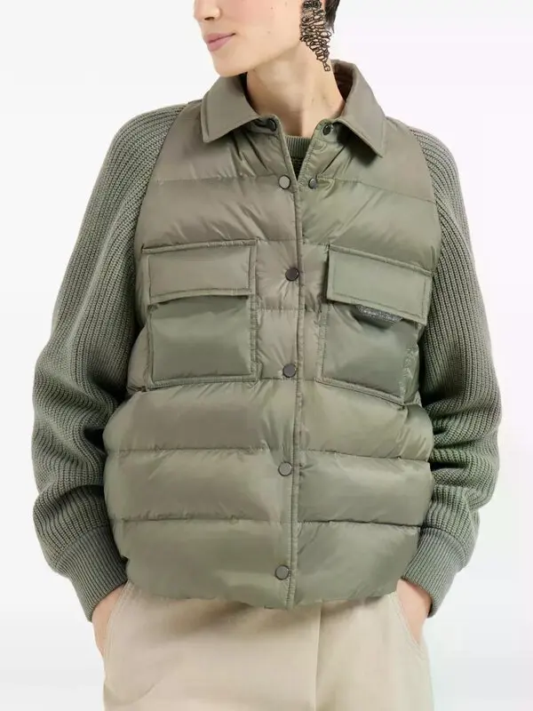 Brunello Cucinelli Quilted Pocket Knit-sleeve Jacket - Green
