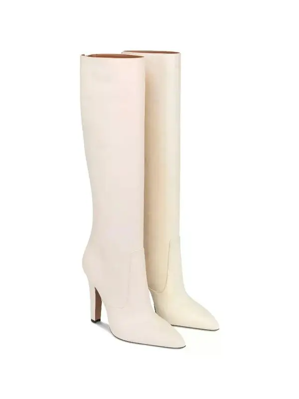 Paris Texas Elsa Pointed Toe Zip Up Cone Heel Boots - Neutrals